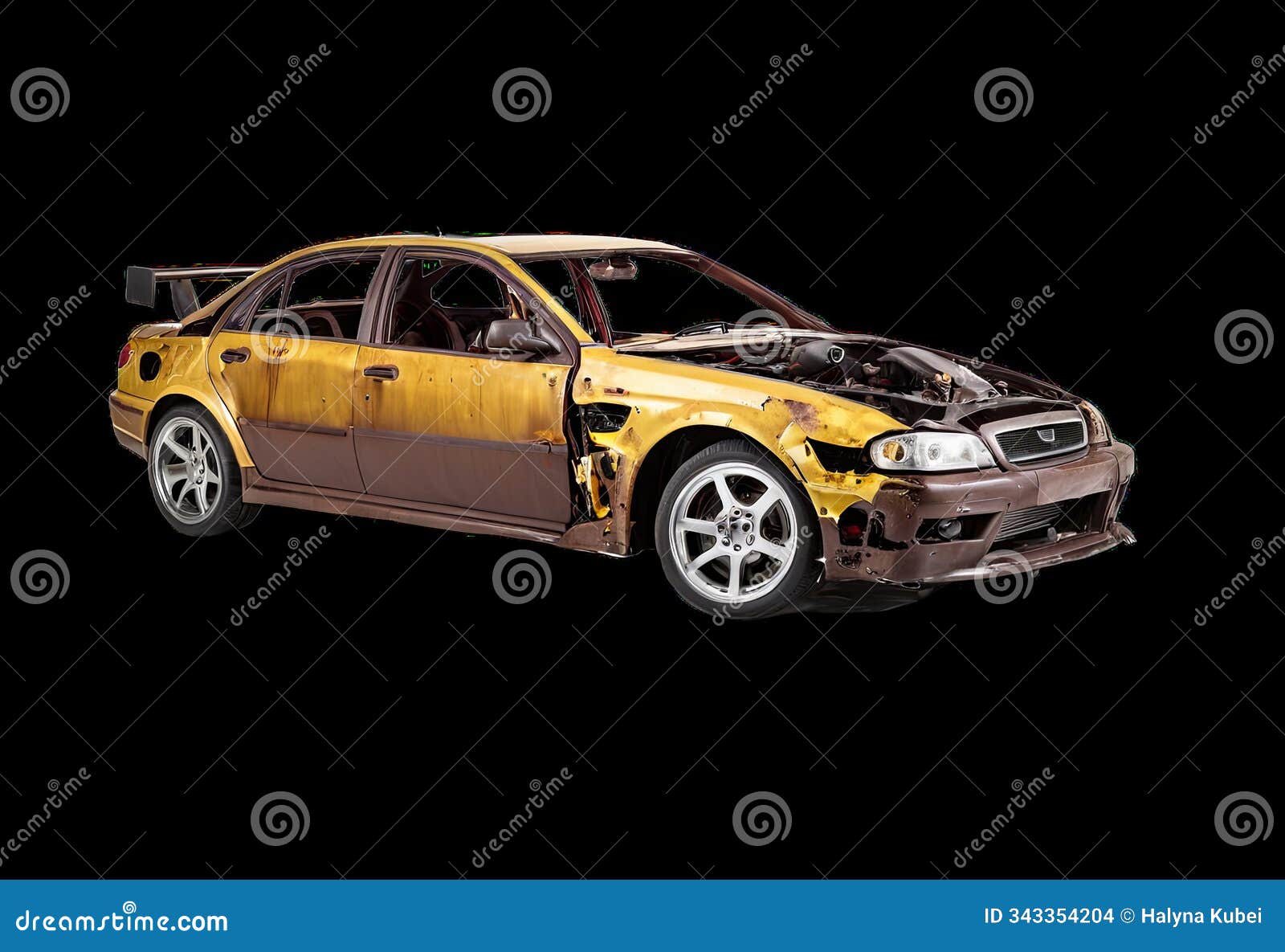 Detailed View of a Damaged, Modified Racing Car with Transparent ...