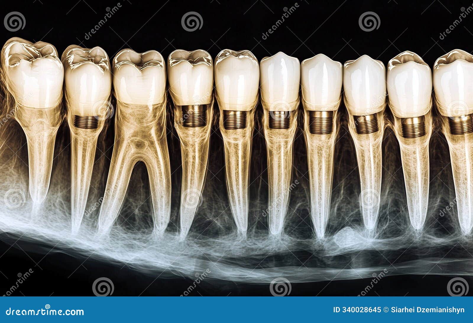 Detailed View of Dental Implants on an X-ray Revealing Structural ...