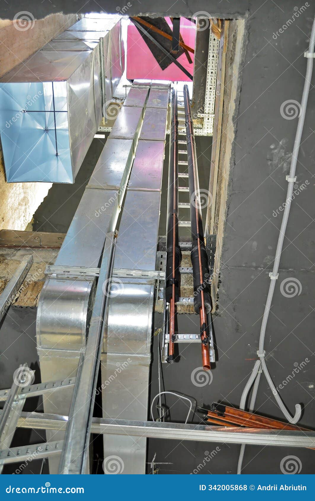 Electrical Cable Trays and Ventilation Ducts Installed in a Ceiling ...