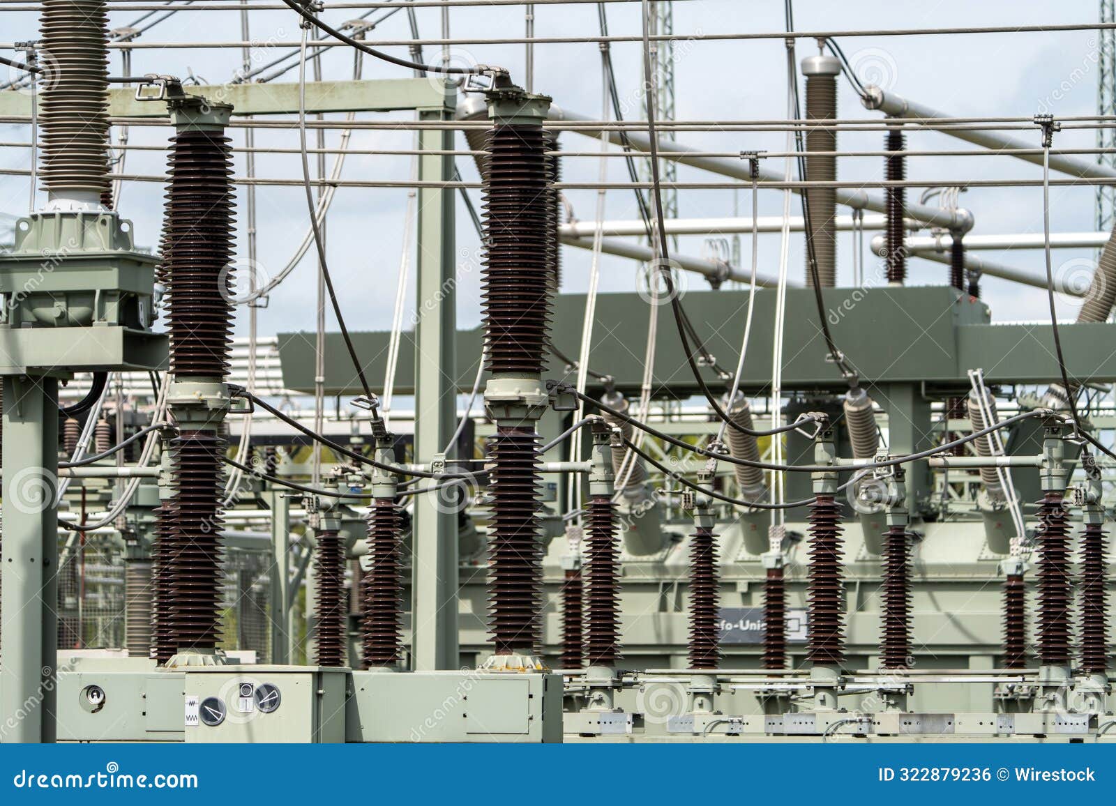 A Detailed View of an Electrical Substation with Various Components and ...