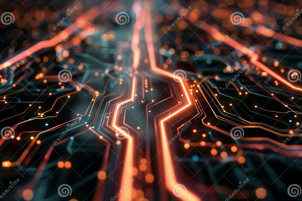 Detailed View of Electronic Components and Pathways on a Computer ...