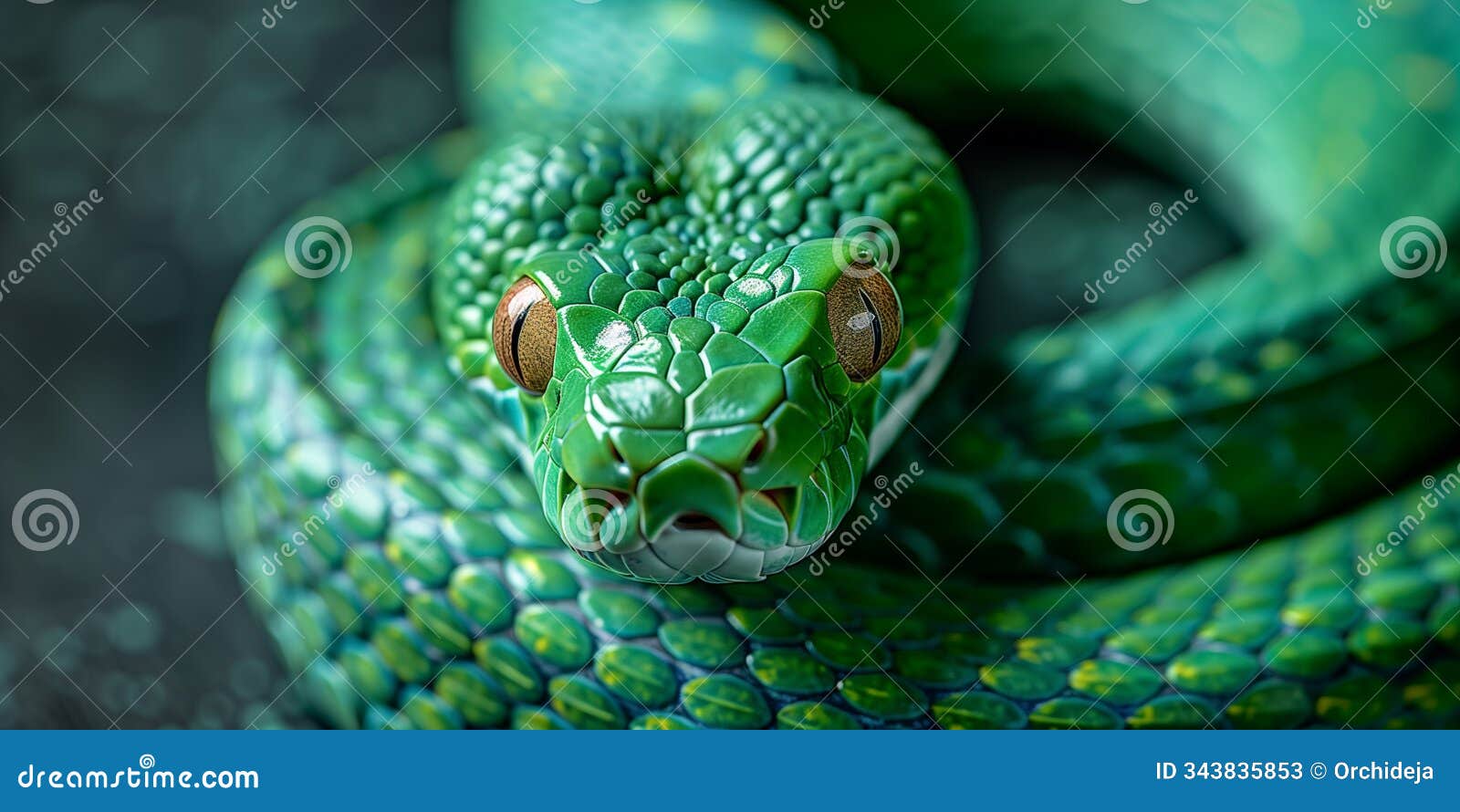 Detailed View of a Green Snakes Head Stock Image - Image of dangerous ...