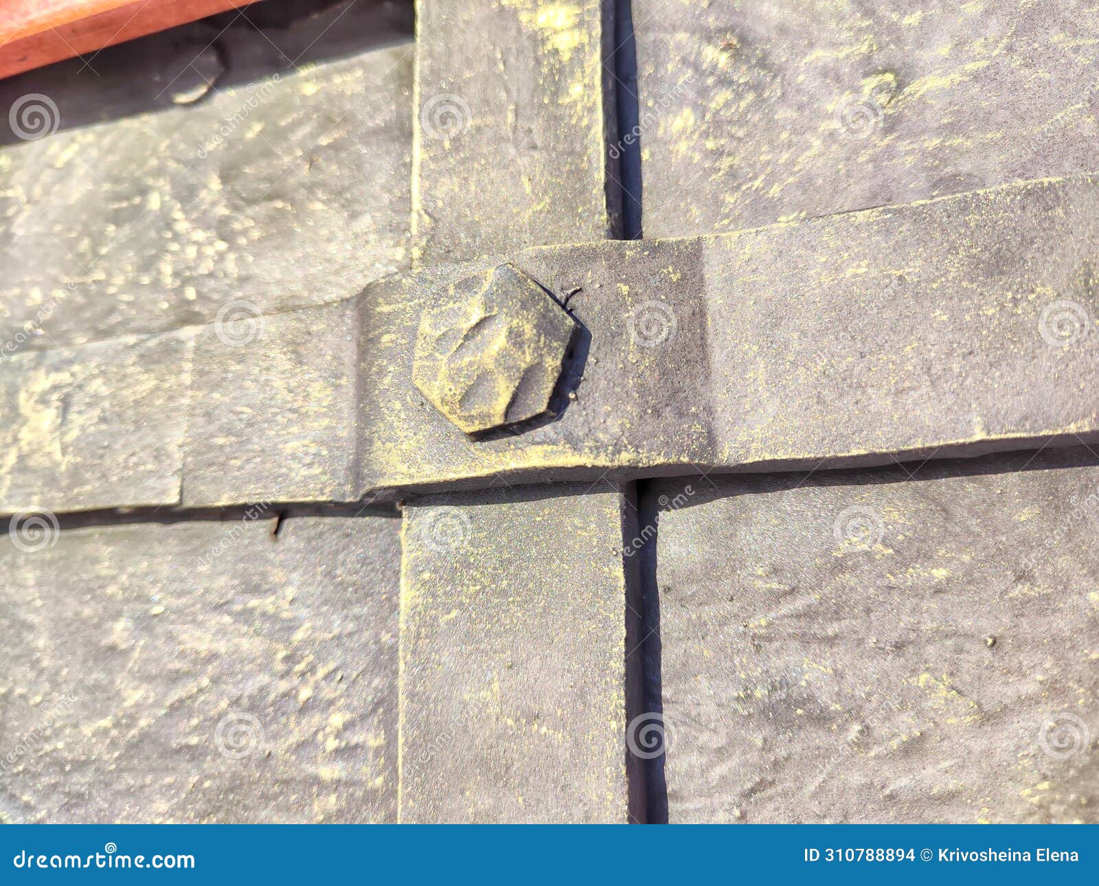 Detailed View of Hand Forged Iron Strap Hinge and Round Rivet. Close-up ...