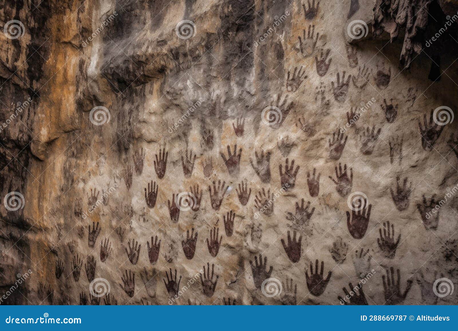 Detailed View of Handprints on Cave Wall Stock Image - Image of ...