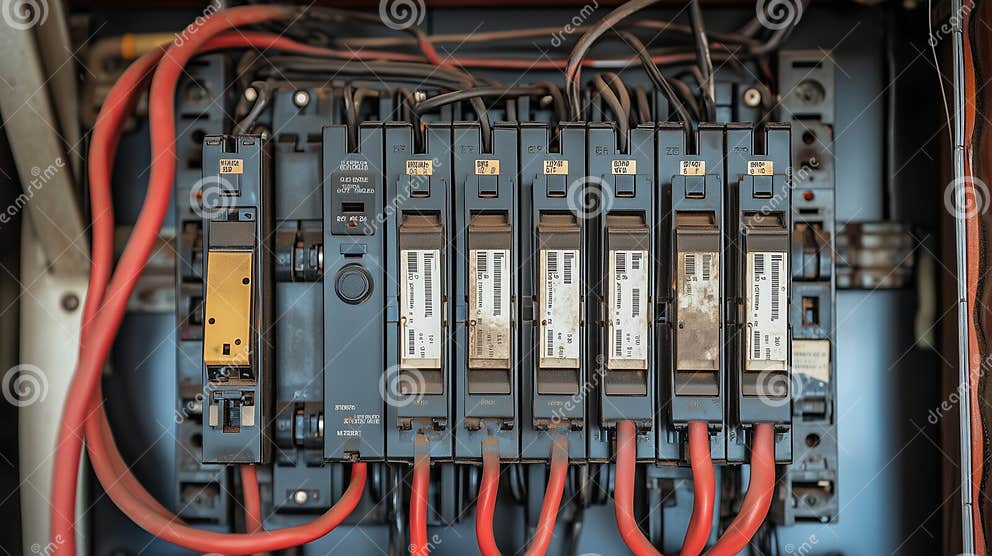 Detailed View of a High-definition Electrical Panel with Multiple ...