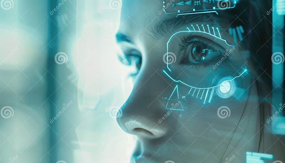 Detailed View of a Human Eye Integrated with Digital Interface and Data Visualization AIG62 ...