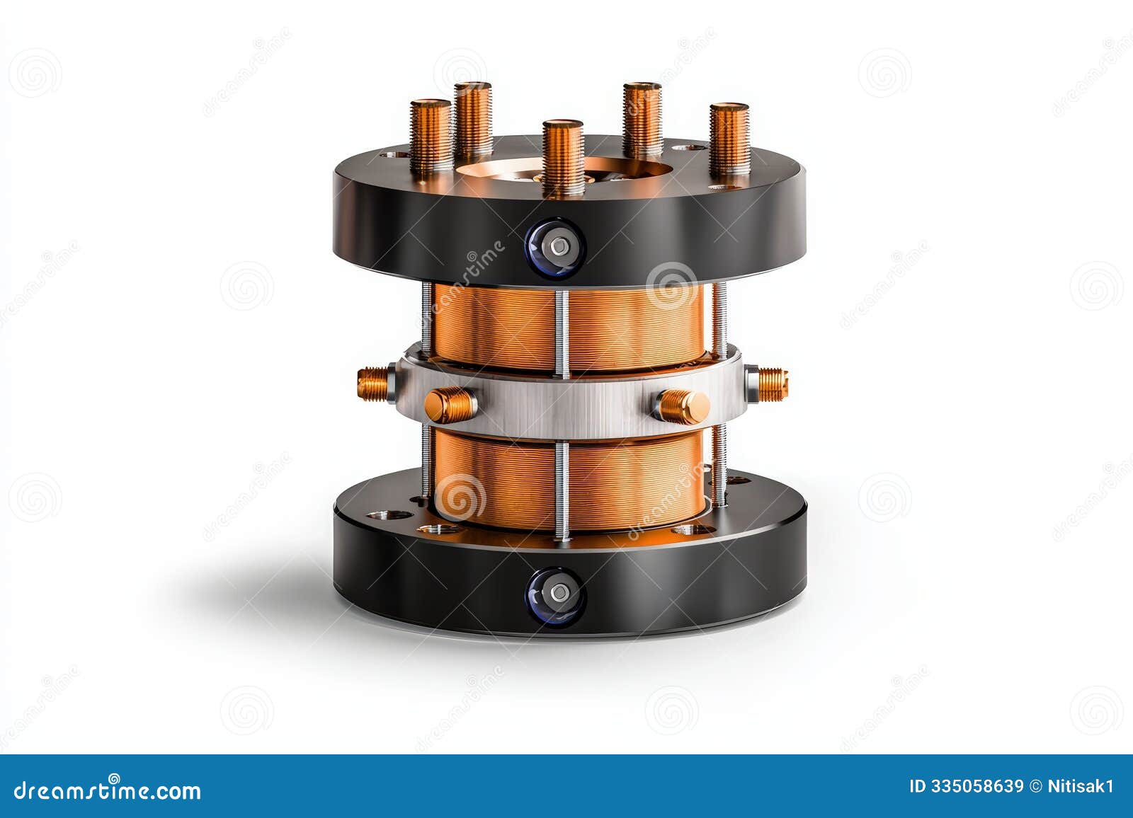 A Detailed View of an Industrial Coil Device with Copper Winding and ...