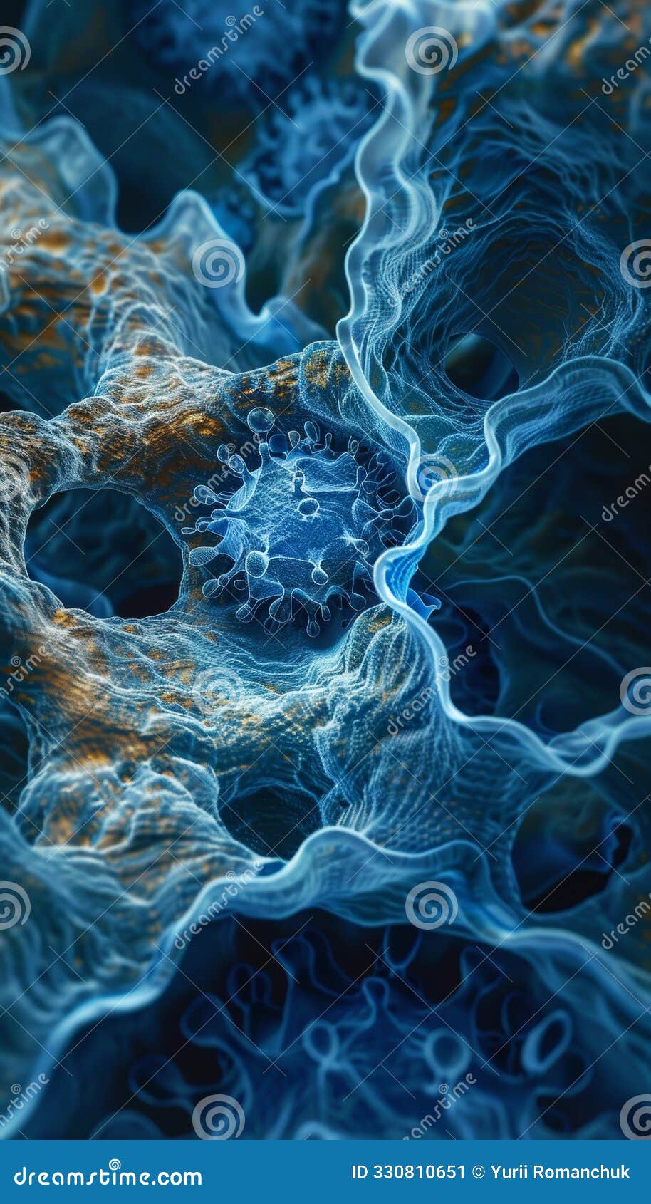 Detailed View of Intricate Blue Virus Surface Texture Under High ...