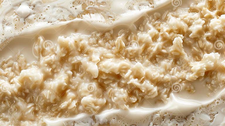 Detailed View of Lumpy Oatmeal with a Thick Layer of Cream on Top ...
