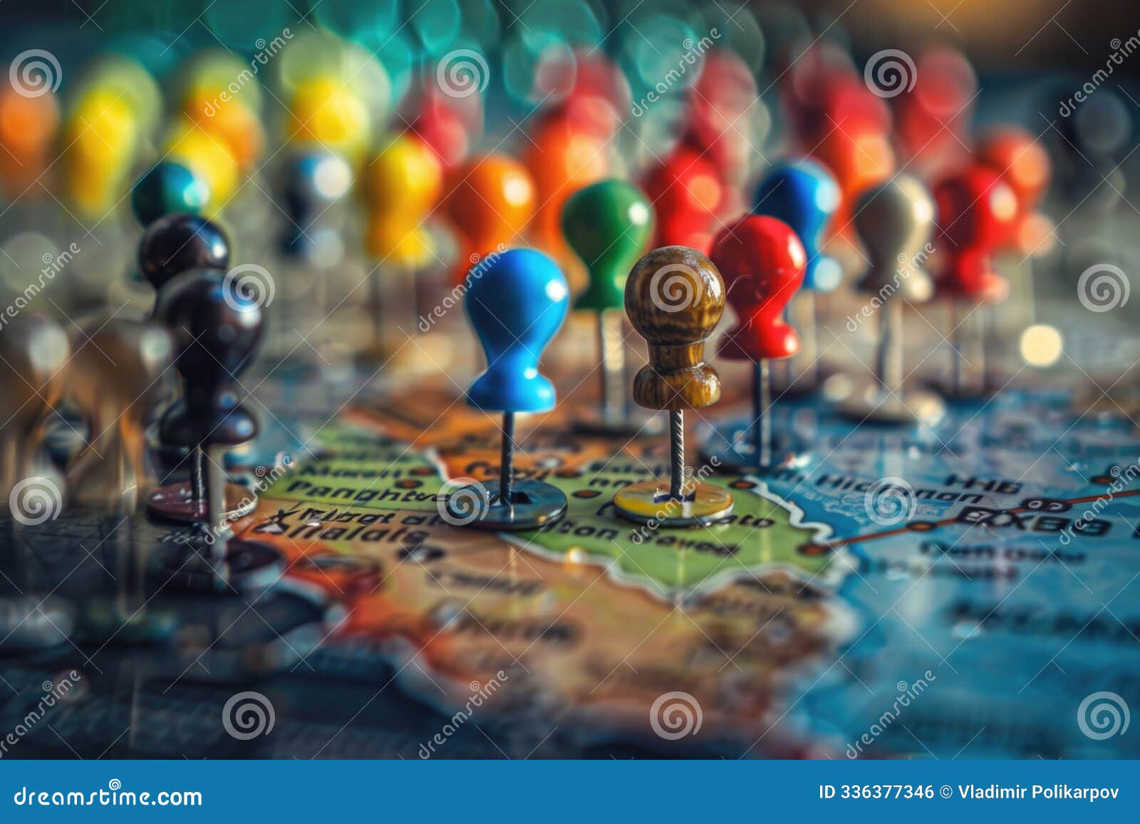 A Detailed View of a Map with Various Pins Marking Locations Stock ...