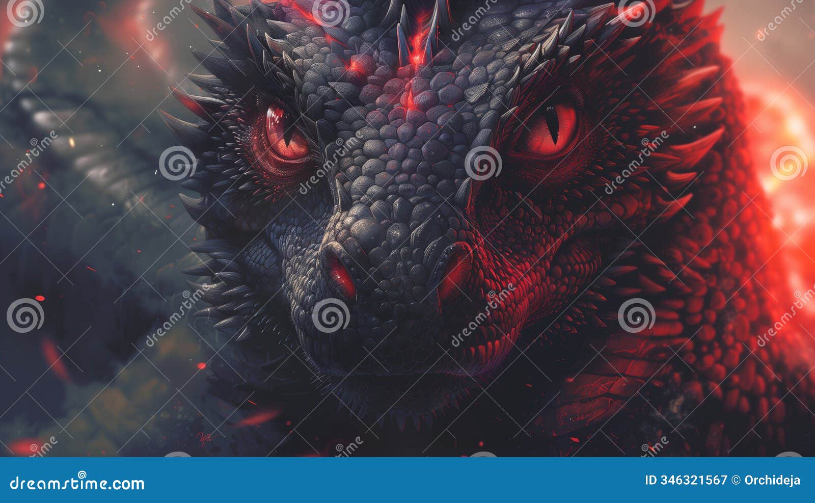 A Detailed View of a Menacing Dragon with Striking Red Eyes Stock Image ...