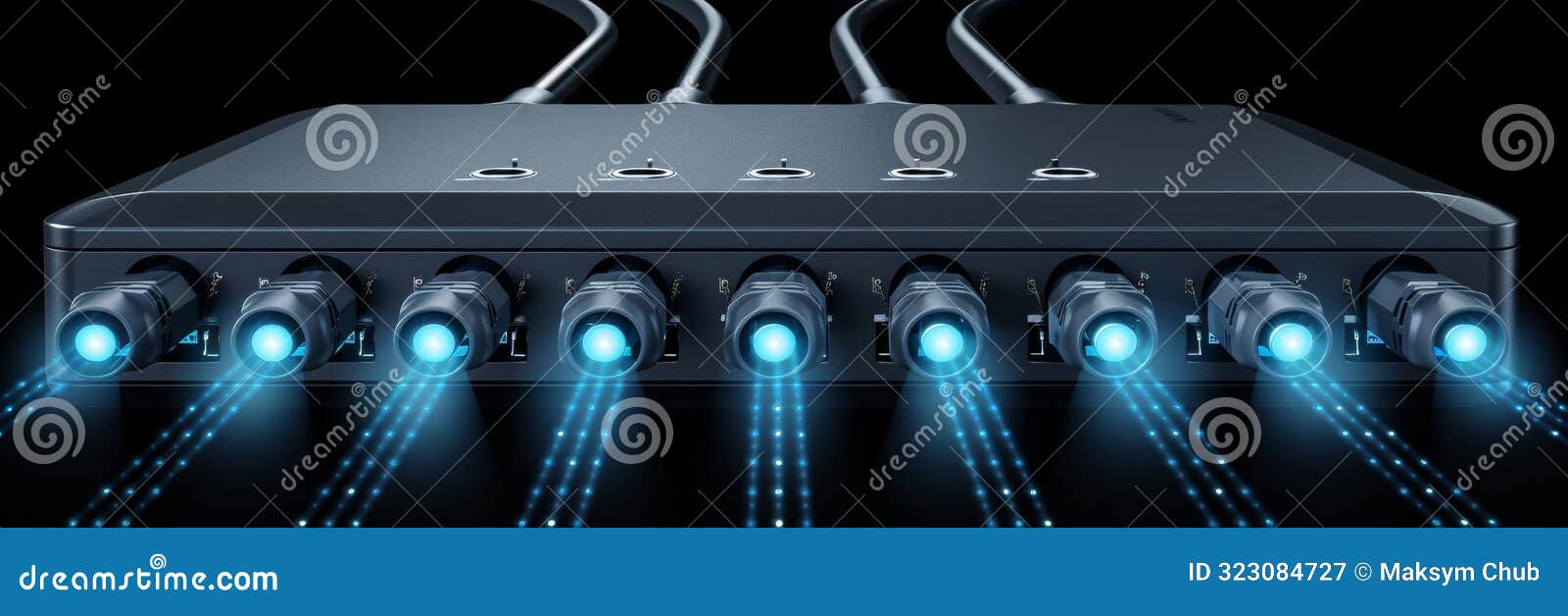 Detailed View Of Network Router With Attached Cables And Illuminated ...