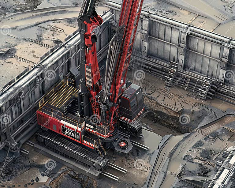 A Detailed View of a Pile Driver in Operation Showcasing the ...