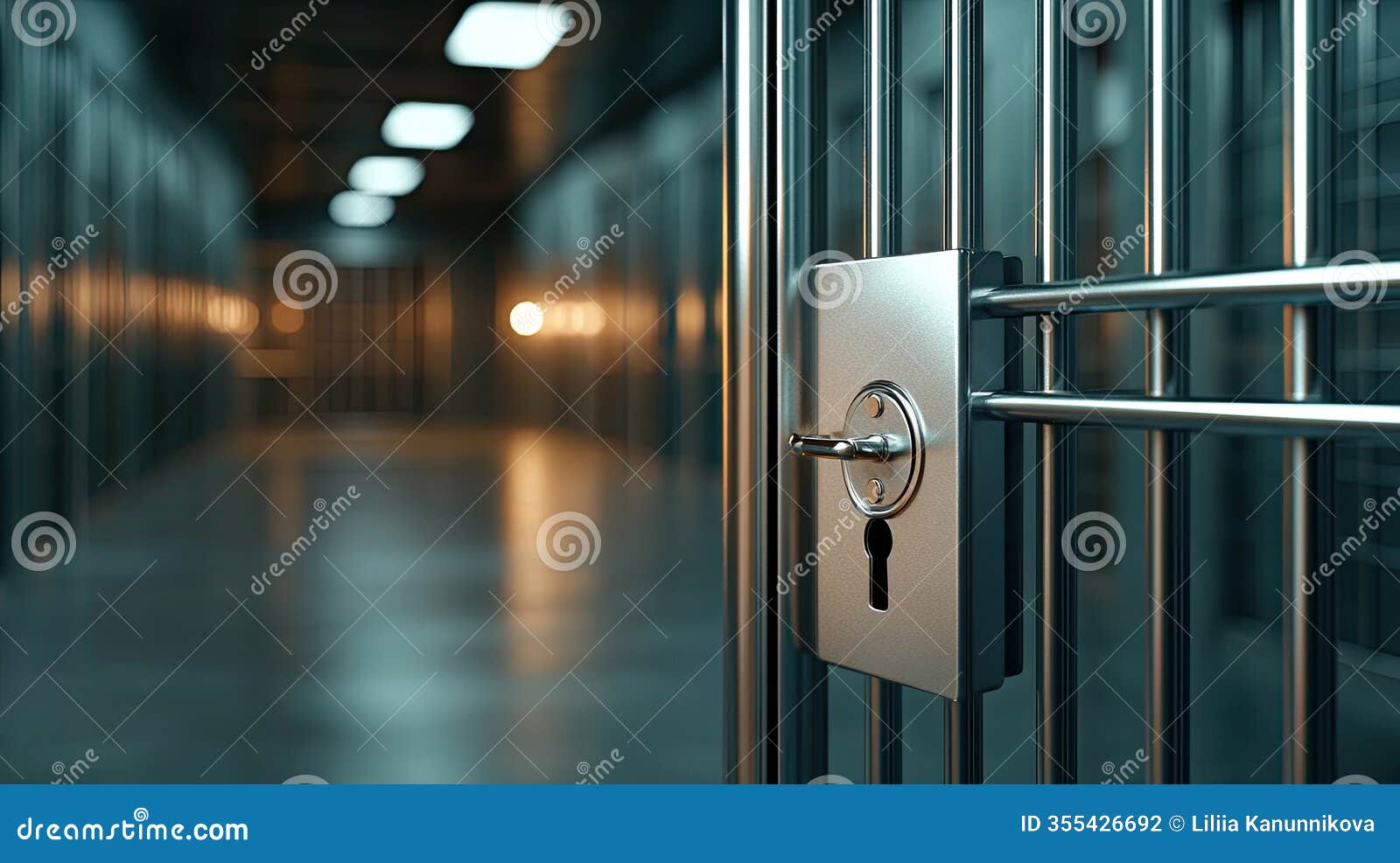 Detailed View of a Prison Cell Door Lock with a Key Inserted ...