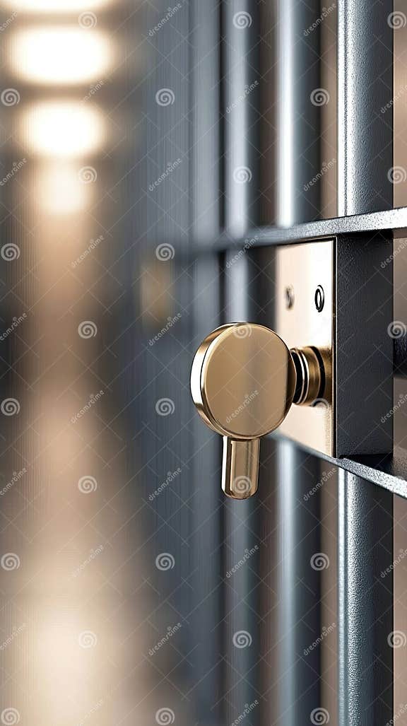 Detailed View of a Prison Cell Door Lock with a Key Inserted ...