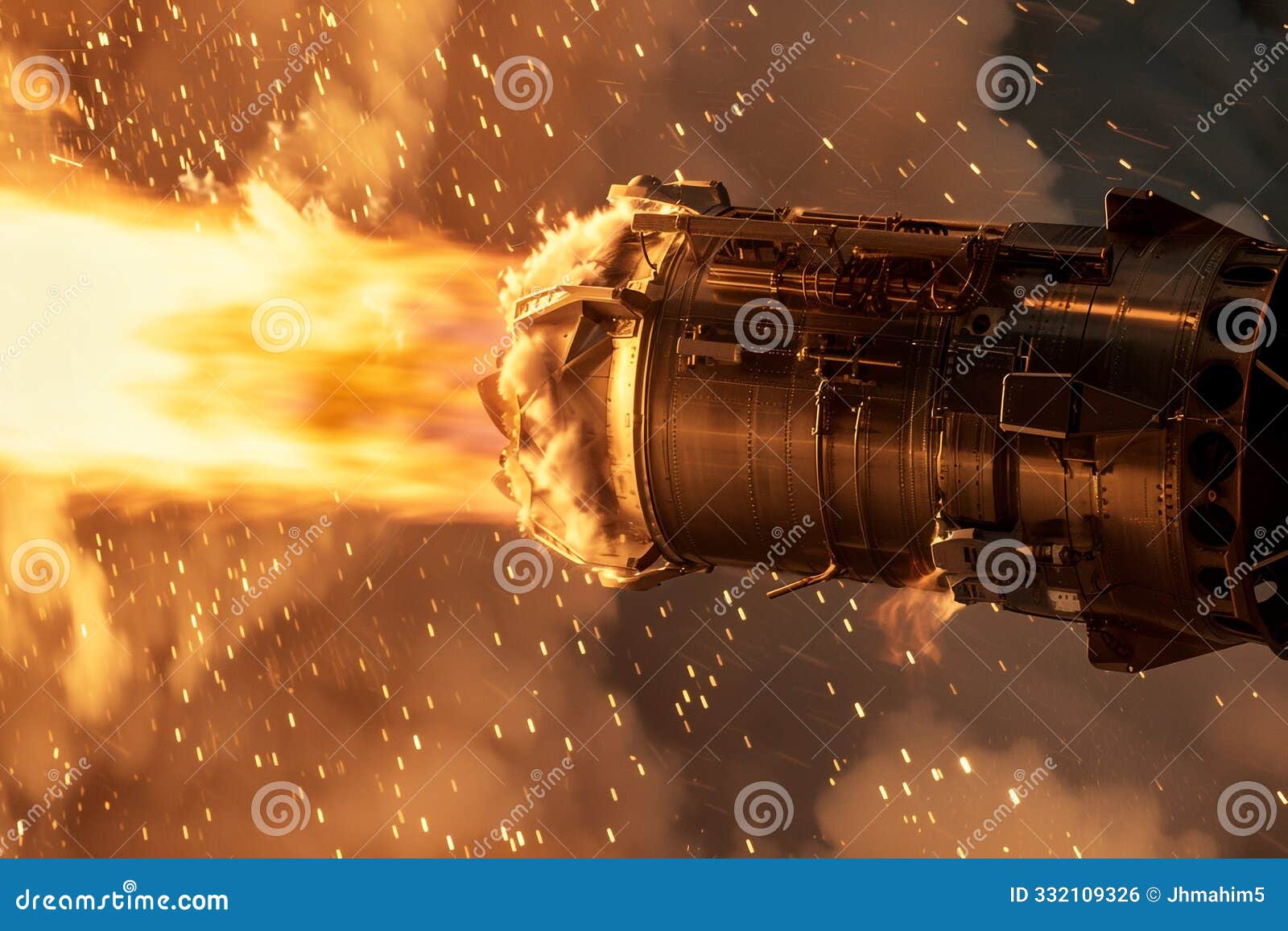 A Detailed View of a Rocket Engine Blasting Off Illustrating the ...