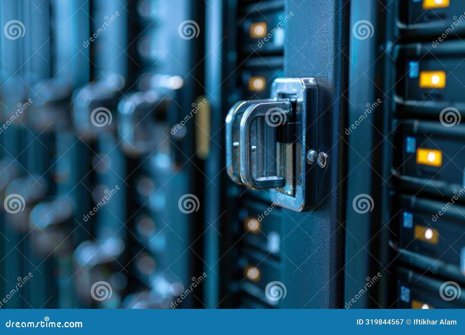 Detailed View of a Server in Operation at a Busy Data Center, Showing ...