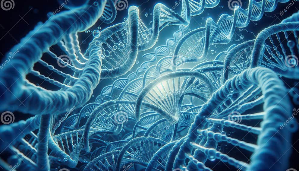 Detailed View of Several Intertwined DNA Strands, Emphasizing Their ...