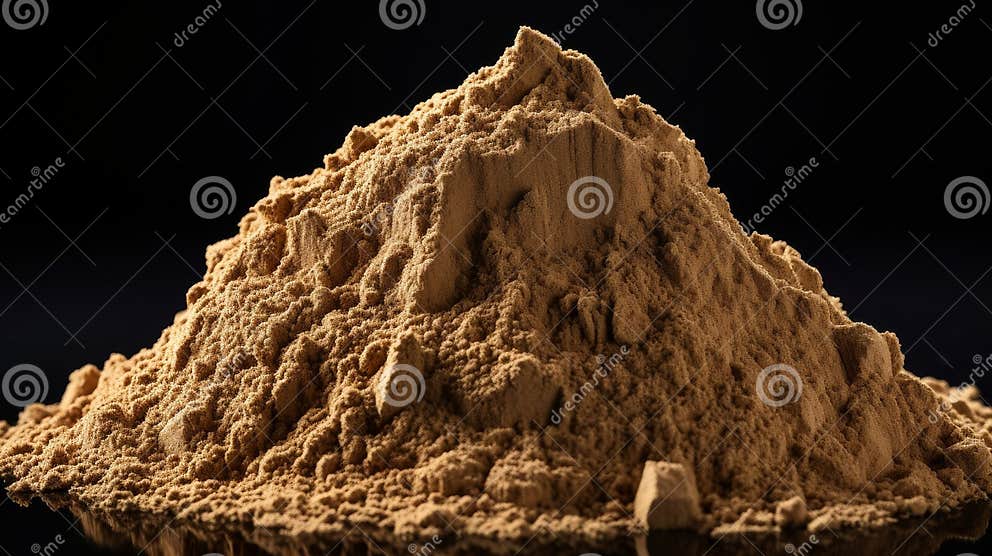 A Detailed View of a Small Mound of Fine Brown Powder Against a Dark ...