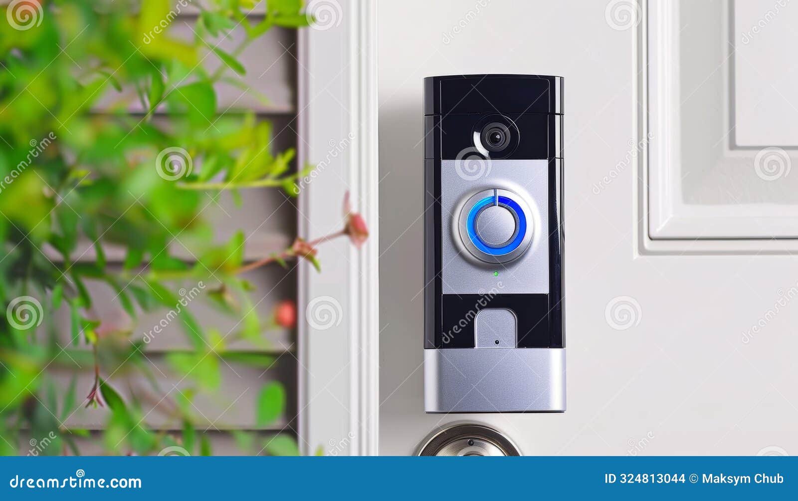 Detailed View of Smart Doorbell Camera Installed on the Front Door for ...