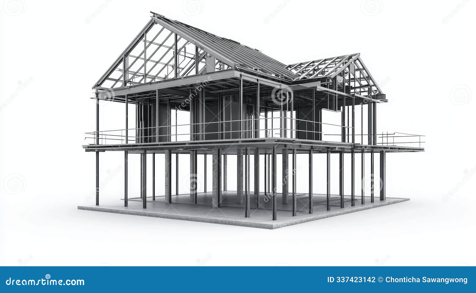 Structural Integrity: Blue Steel And Concrete Architecture. Stock Photo ...