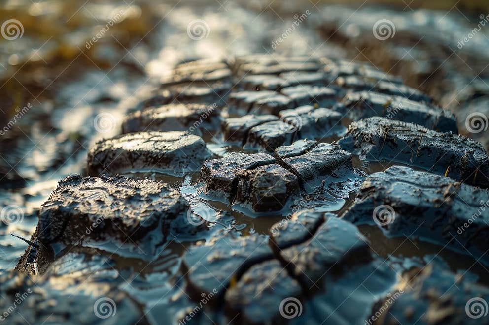 Detailed View of Tire Tread Patterns on the Ground, Showcasing Texture ...