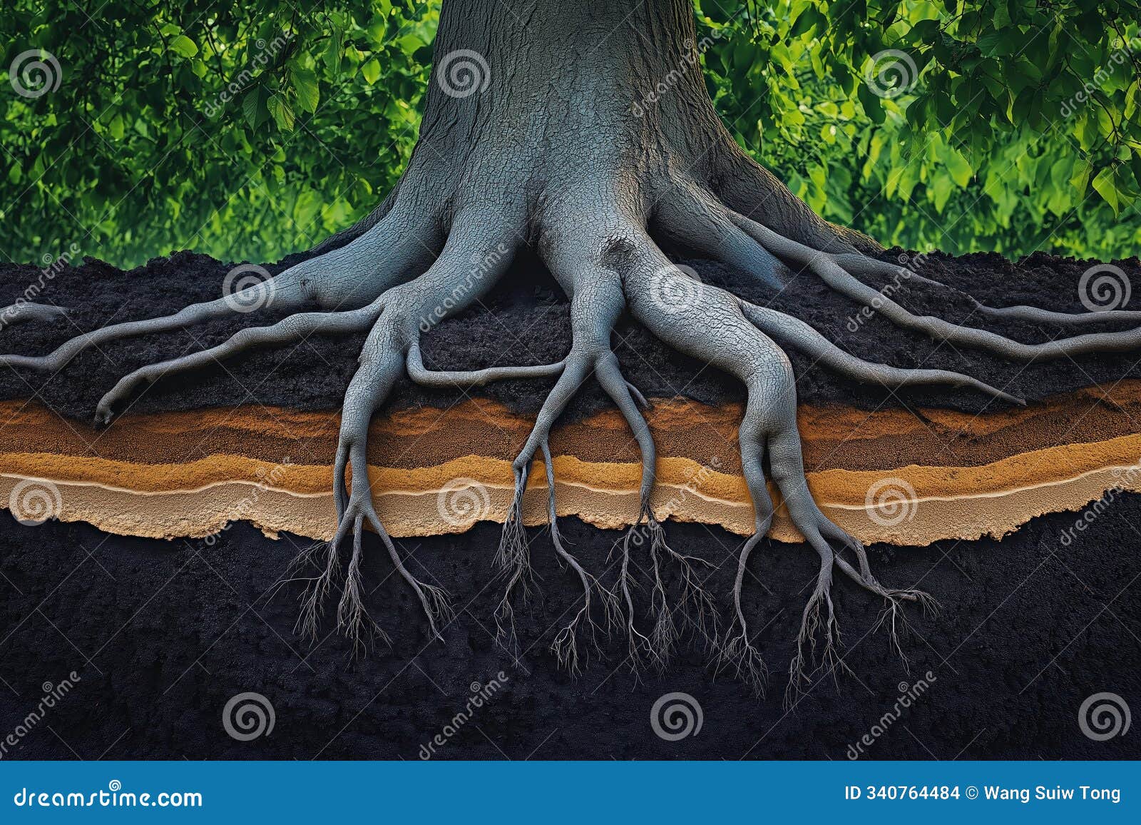 Detailed View of Tree Roots Showing Soil Layers in a Lush Forest during ...