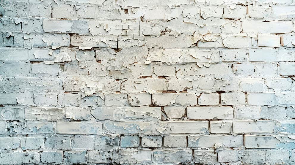 A Detailed View of a Whitewashed Brick Wall Displaying Peeling Paint ...