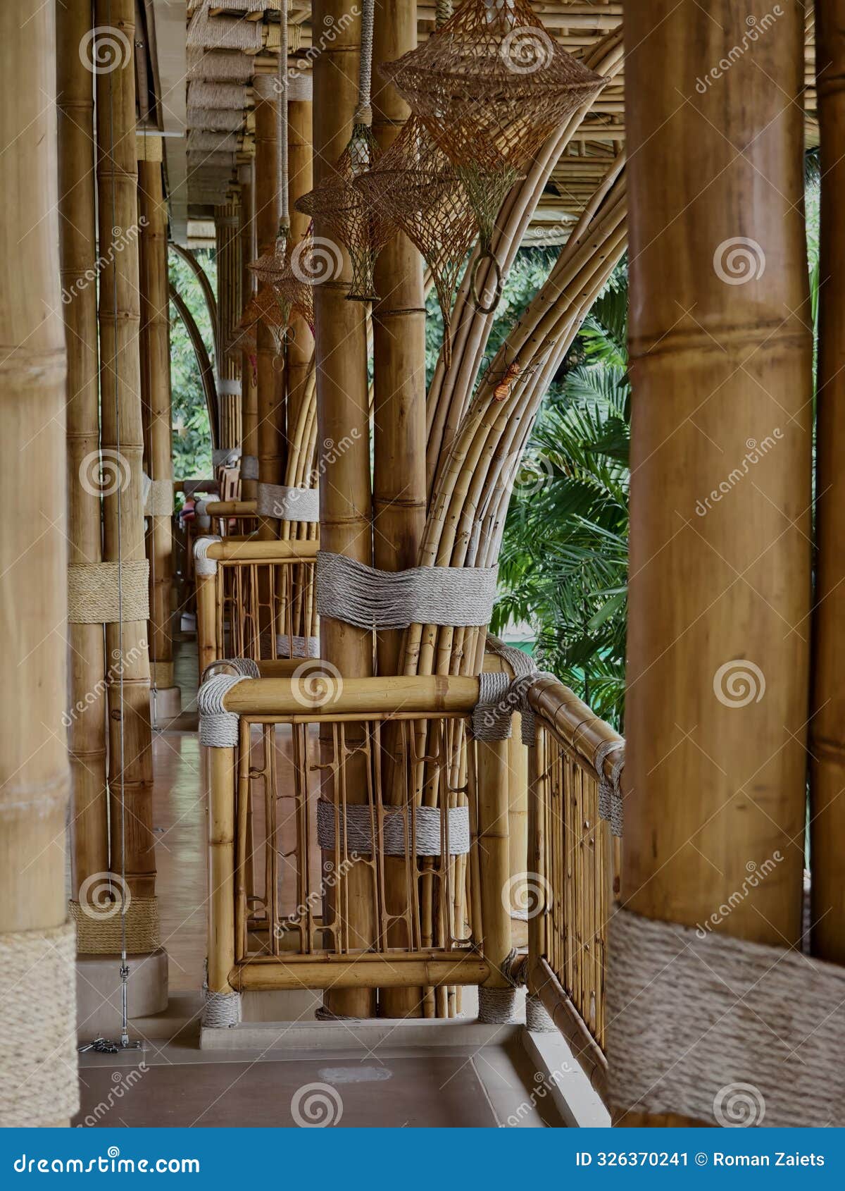 A Detailed View of a Wooden Bamboo Ceiling with Perforations Stock ...