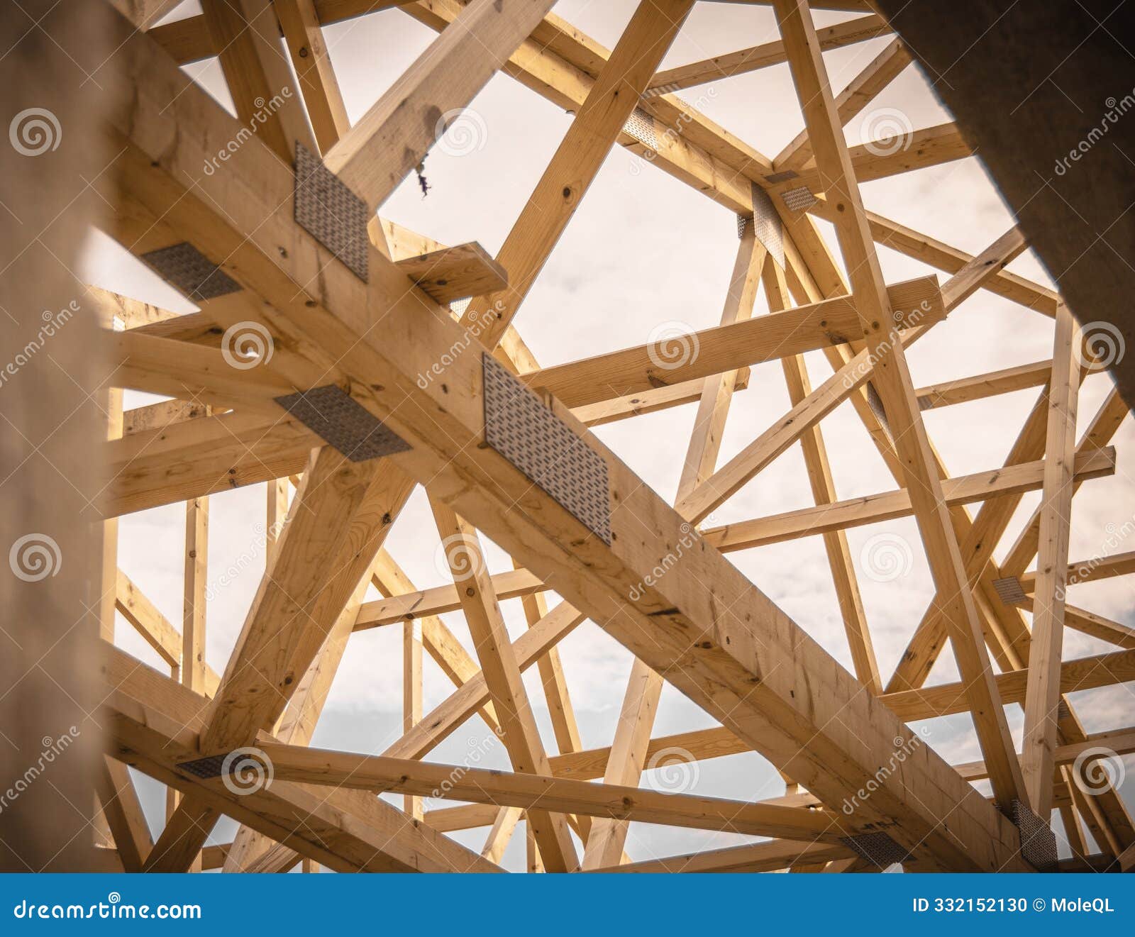 Intricate Wooden Framework in Modern Architecture with Diagonal Beams ...