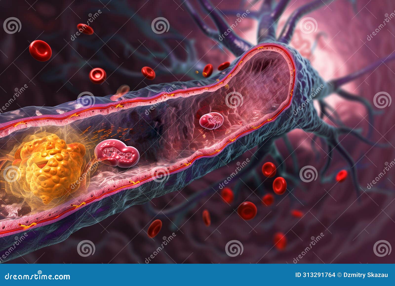 Detailed Visualization of Blood Flow in Human Artery Stock Photo ...