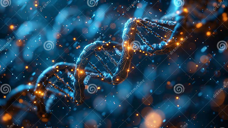 Detailed Visualization of DNA Structure in a Blue Molecular Background Stock Image - Image of ...