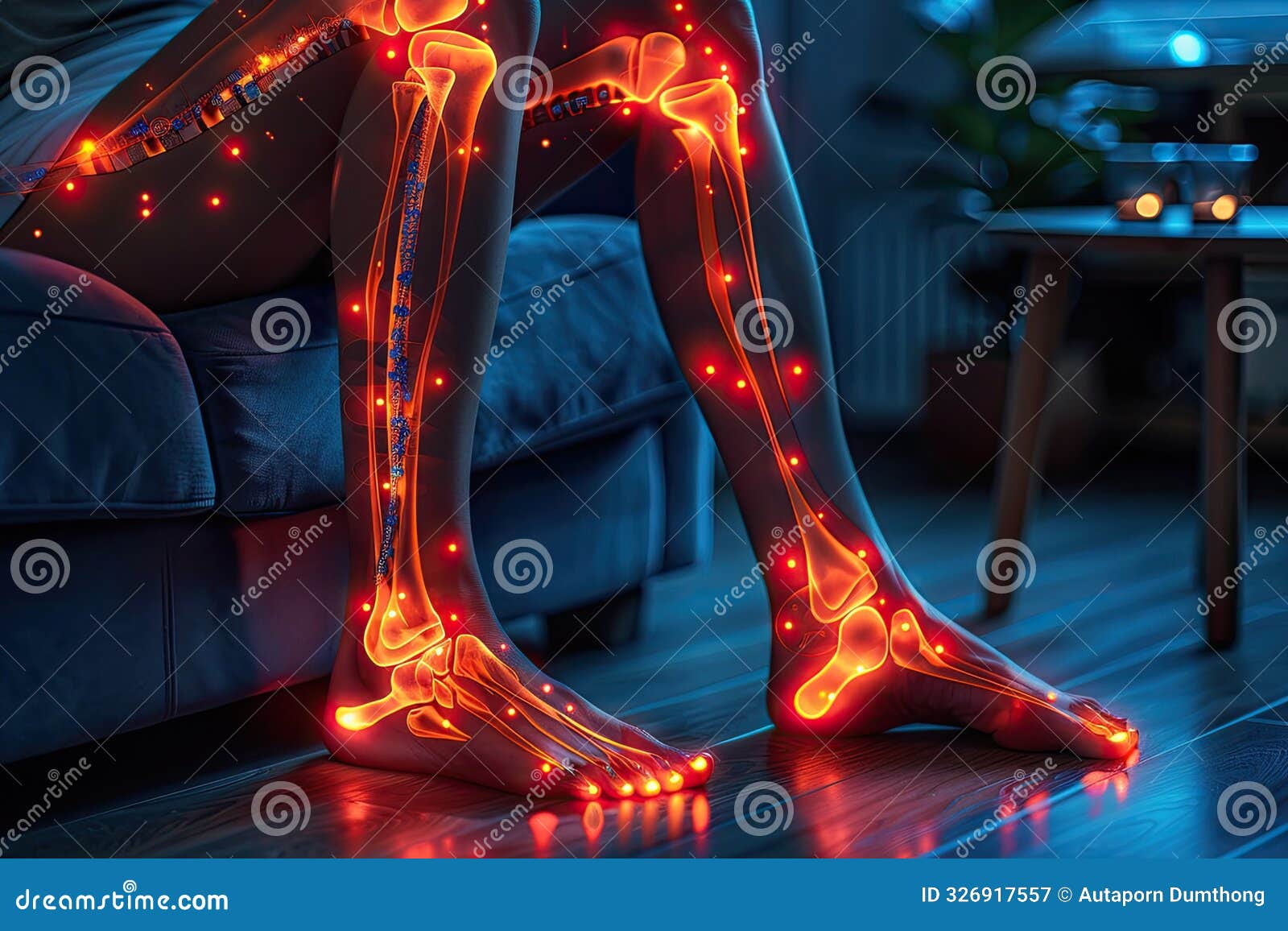 A Detailed Visualization of Human Leg Anatomy Highlighted with Glowing ...