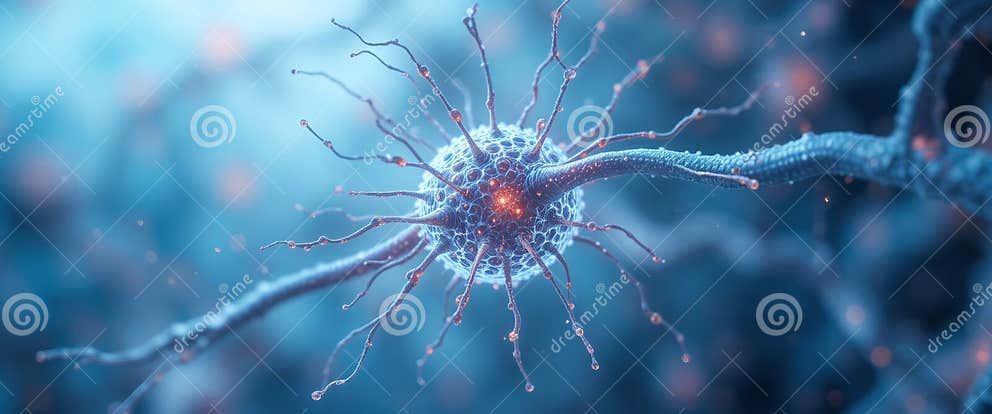 Detailed Illustration of a Nerve Cell, Showing Intricate Neural ...
