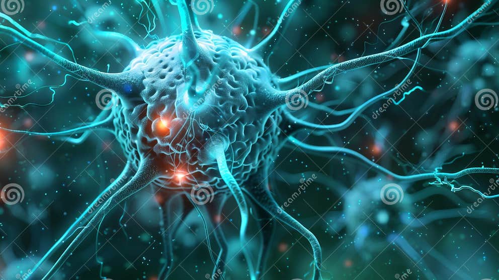 Neuron Cell Synapse Activity with Electrical Impulses Stock Photo ...