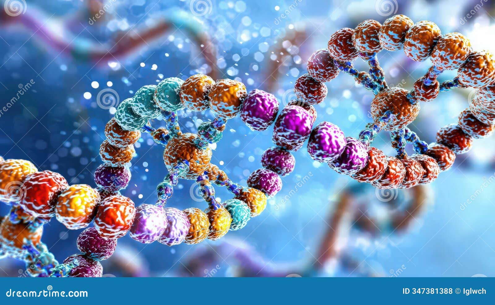 3D Rendering of RNA Strand with Glowing Nucleotide Bases in a Vibrant ...