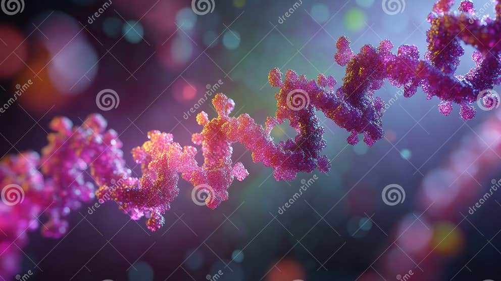 Close Up View of Molecular RNA Chain Surrounded by Viruses Highlighting ...