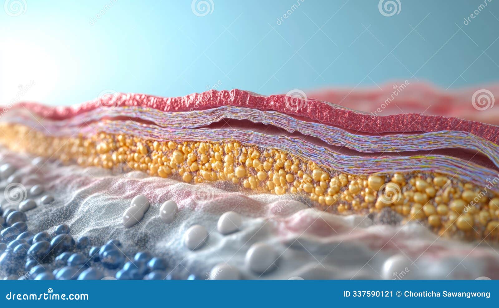 Detailed Visualization of Skin Layers, Highlighting Cells and Tissues ...
