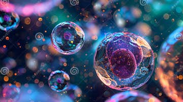 Detailed Visualization of Stem Cells Under a Microscope, Highlighted ...