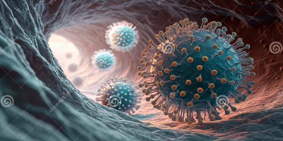 Detailed Visualization of Viruses within a Human Cell Illustrating ...