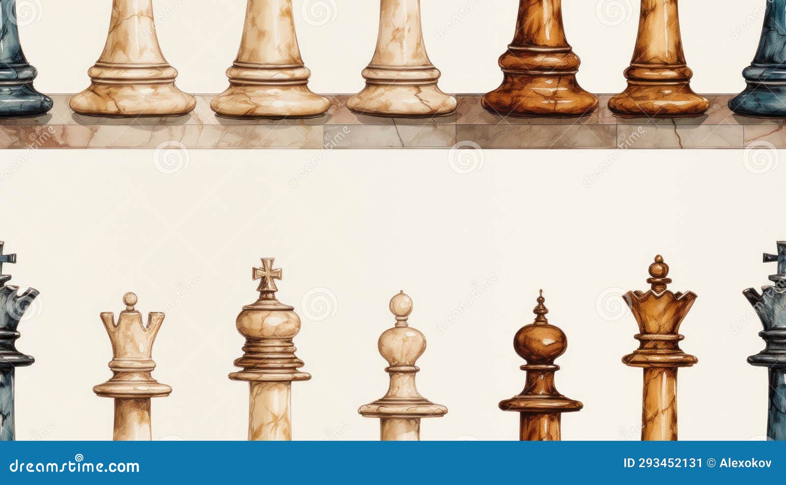 Detailed Watercolor Chess Pieces Seamless Pattern AI Generated Stock ...