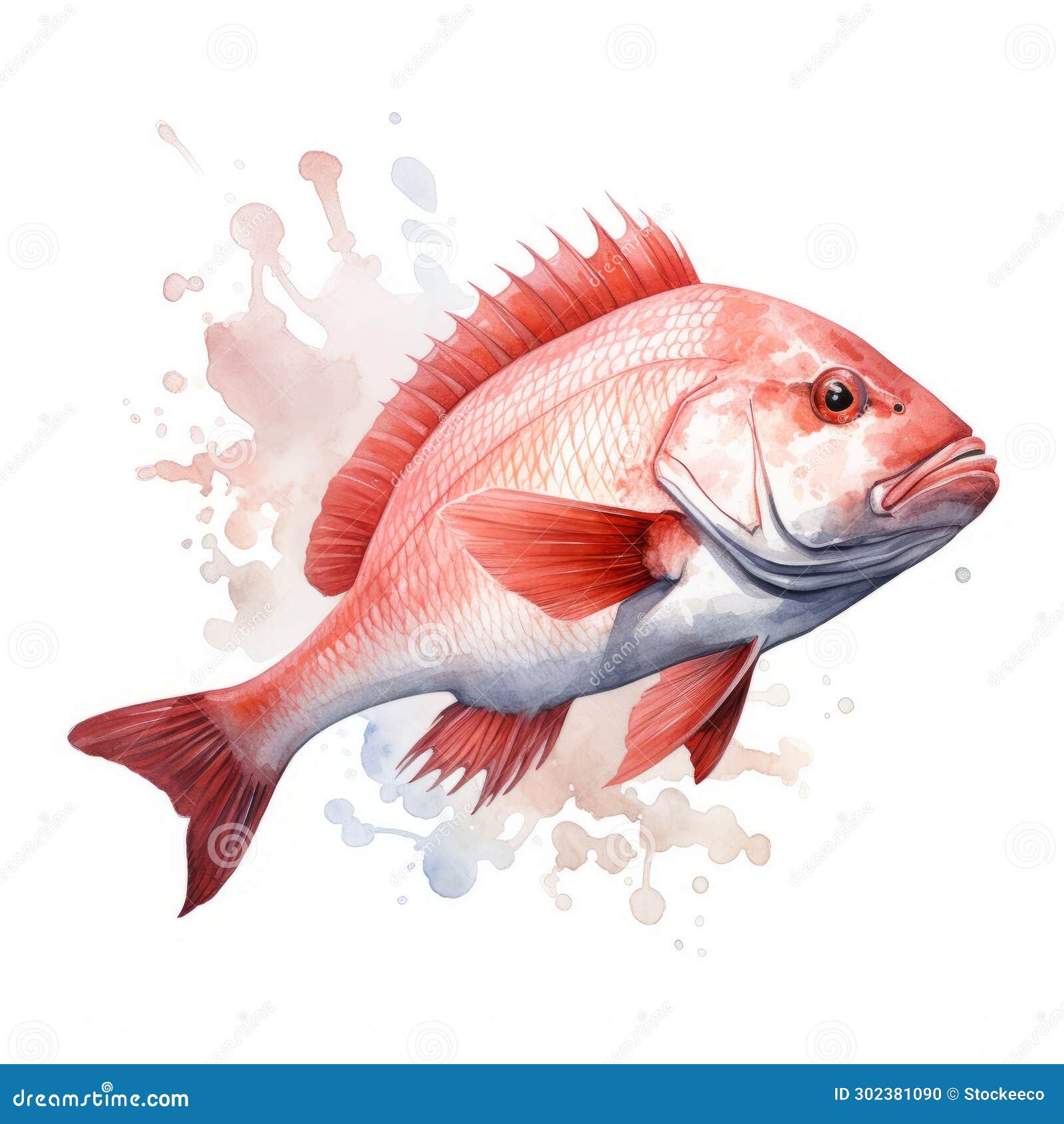 Detailed Watercolor Illustration of a Red Snapper Fish Stock ...