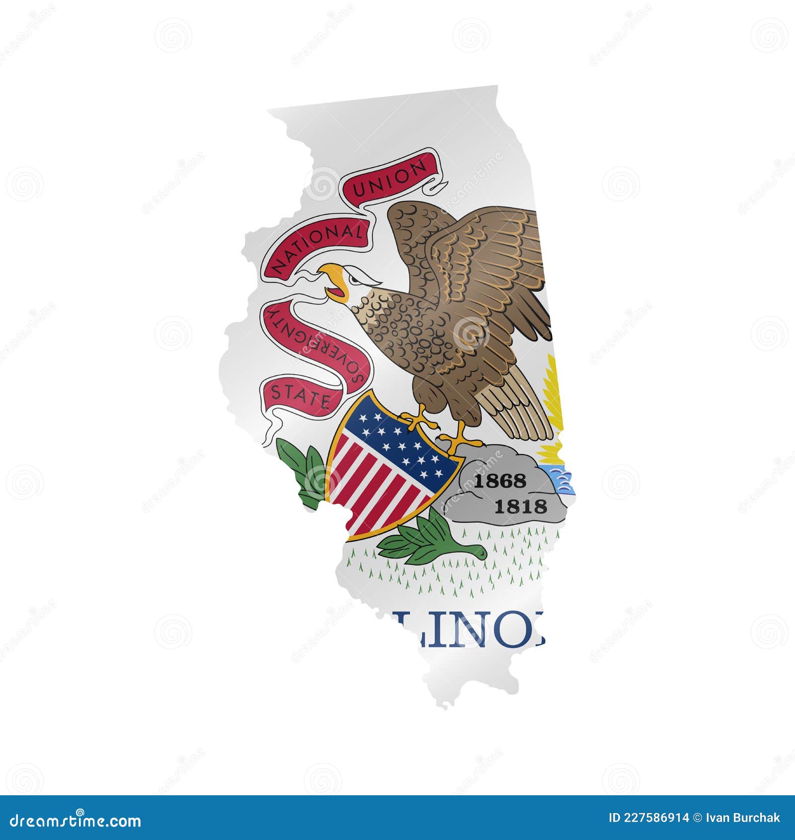 Waving Flag Map of Illinois. Vector Illustration Stock Vector ...