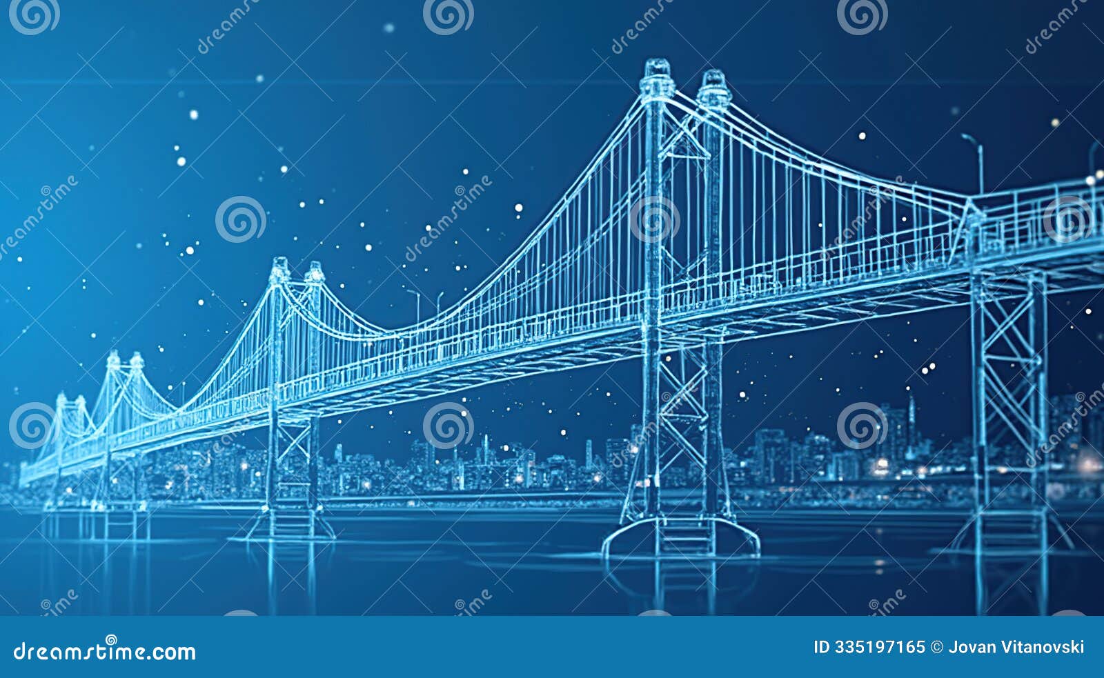 Civil Engineering Wireframe Blueprint of a Modern Bridge on Blue ...