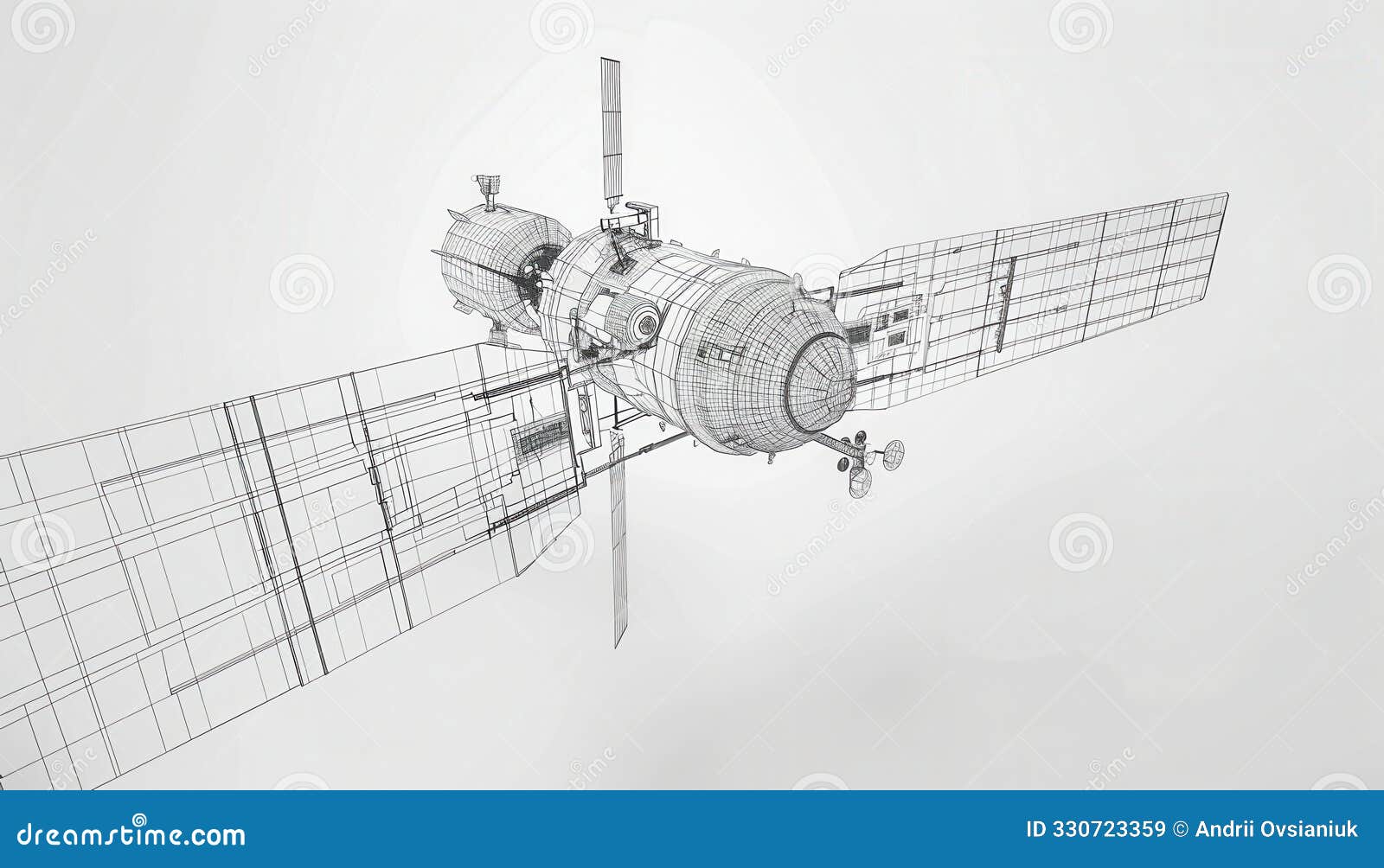 Detailed Wireframe Model of a Space Satellite with Solar Panels and ...