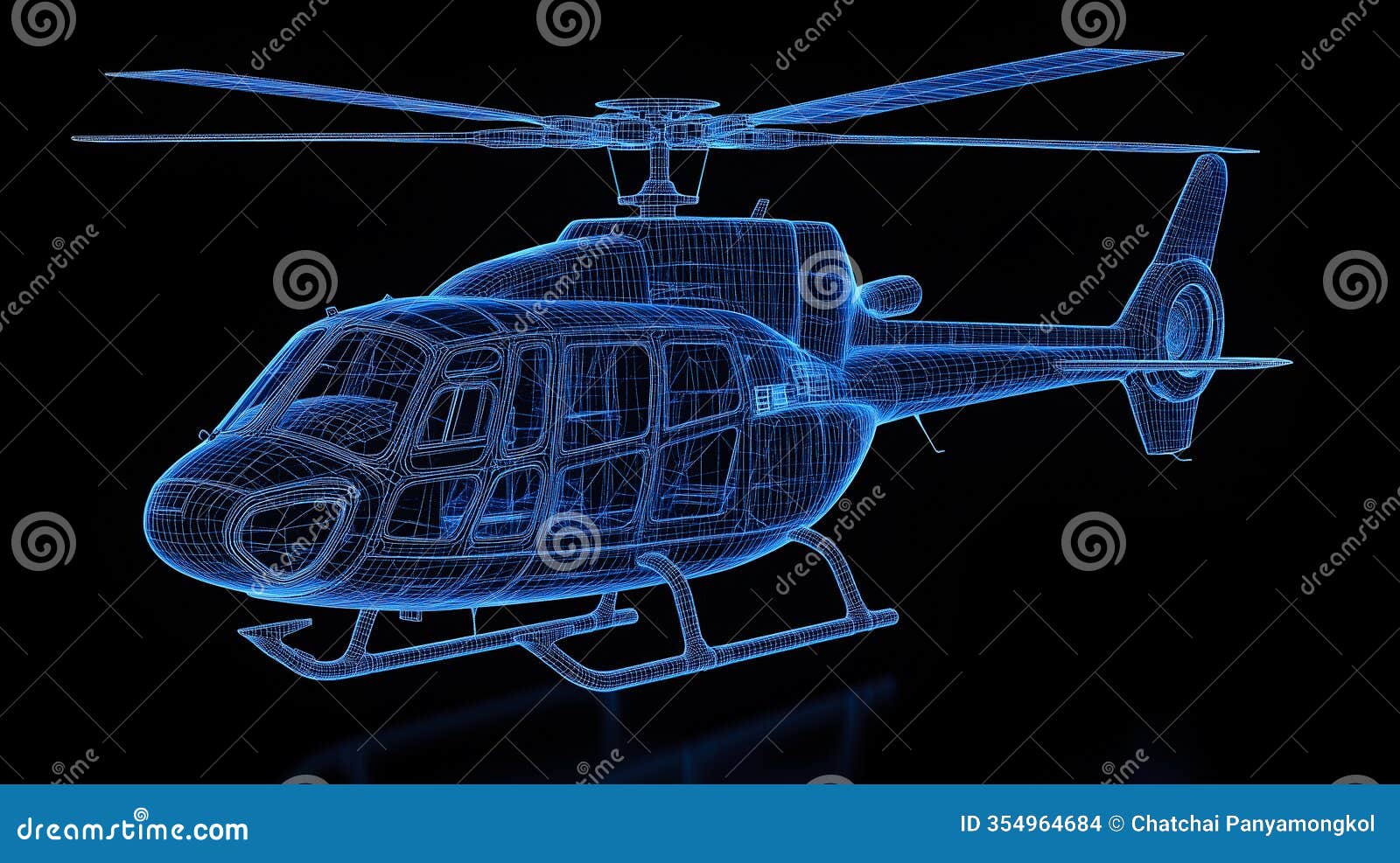 Helicopter Design in Wireframe Showcasing Technical Details and ...
