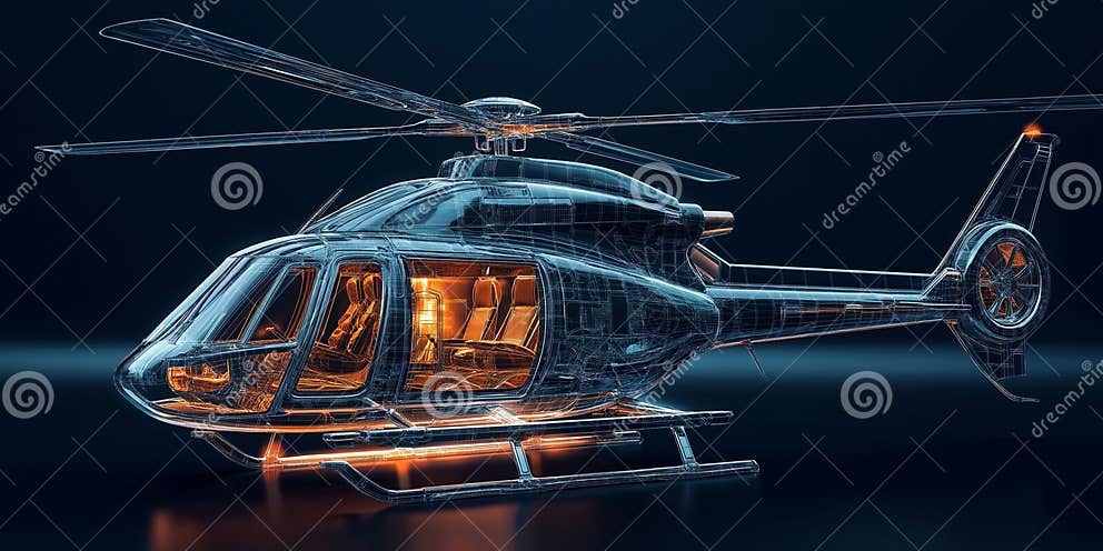 Wireframe Representation of a Modern Helicopter Illustrating Technology ...