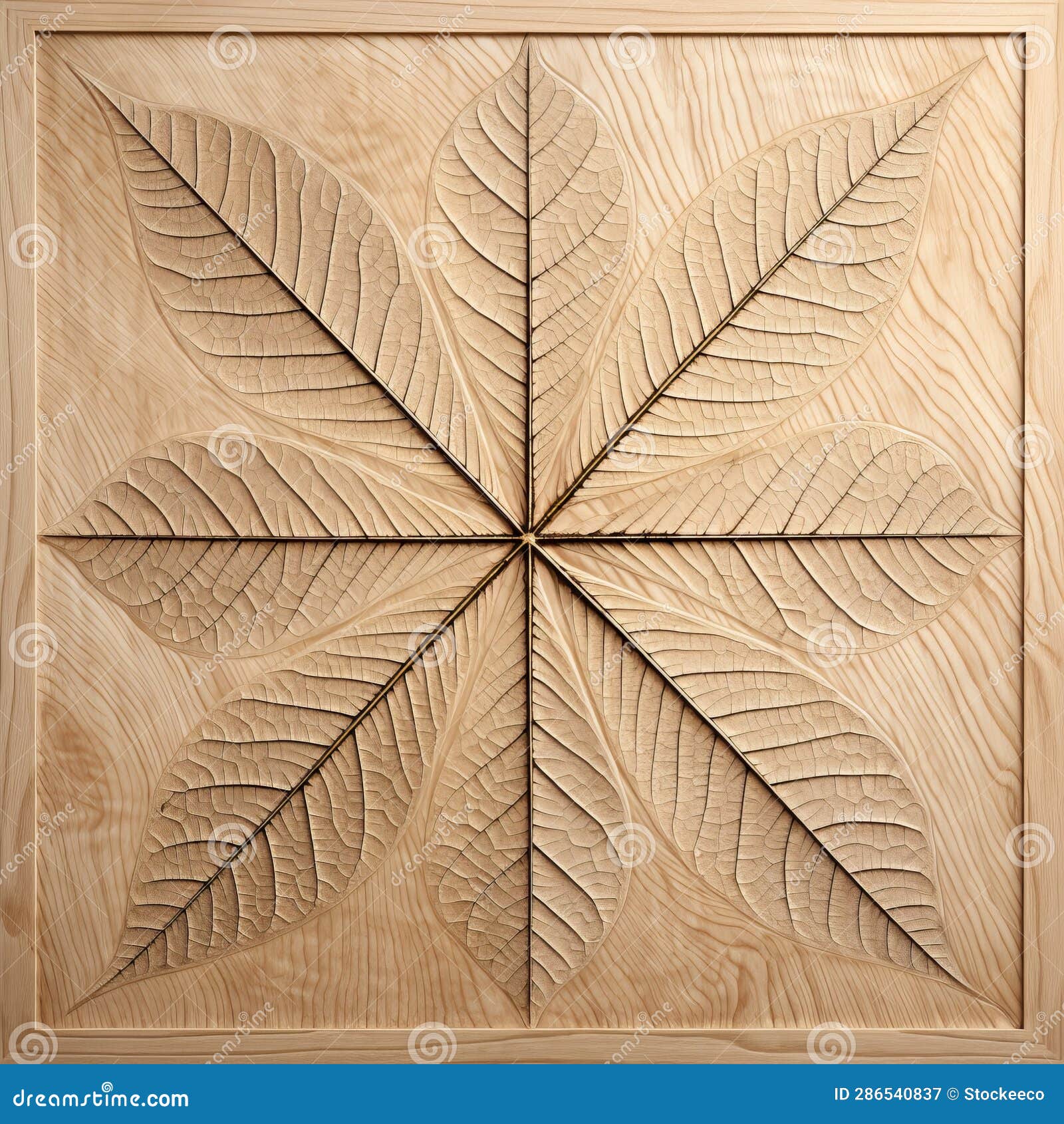 Photorealistic Basswood Leaf Carved Panel with Symmetrical Wood Grain ...