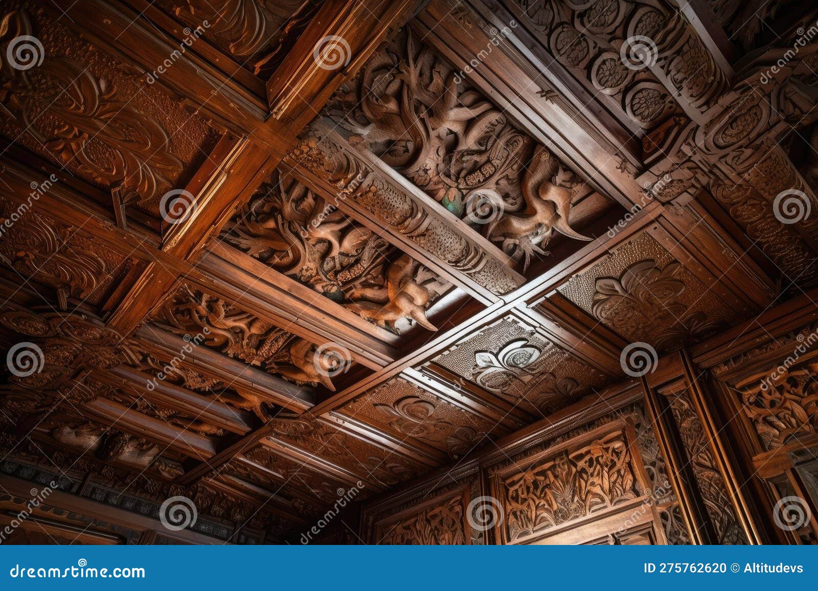 Detailed Wooden Ceiling, with Intricate Carvings and Patterns Stock ...