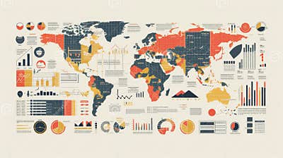 Detailed World Map Infographic with Data Visualizations Stock Image ...